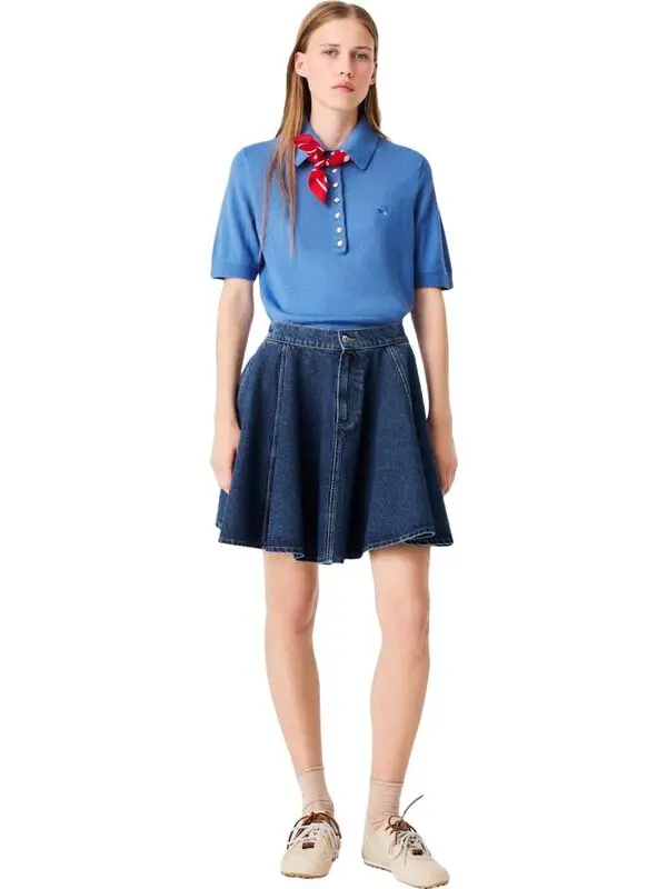 Maje Short Flared Denim Skirt - Blue