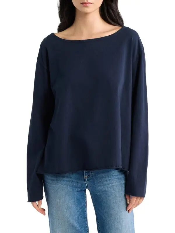 Frank & Eileen Boatneck Long Sleeve Top - Classic Navy