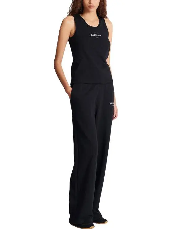 Balmain Printed Cotton Tank Top - Black