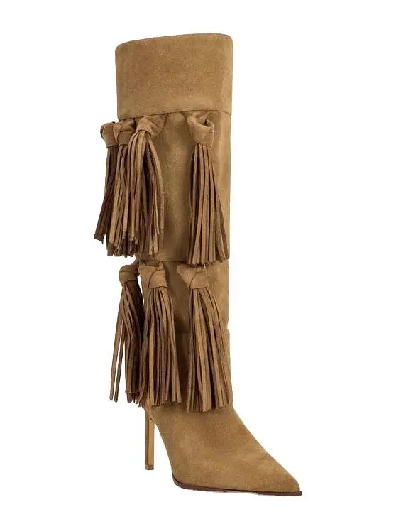 AZALEA WANG Cabrera Suede Stiletto Knee-high Boots - Tan