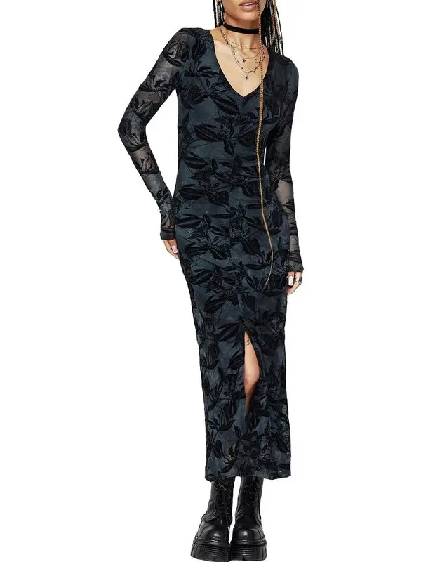 DISTURBIA Bryn Floral Long Sleeve Maxi Dress - Blue