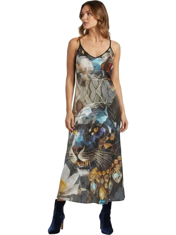 LUNAVERSOUL Dusk's Crystal Panther Guardian Slip Dress - Multicolor