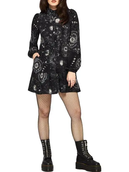 DISTURBIA Elise Printed Mini Shirt Dress - Black