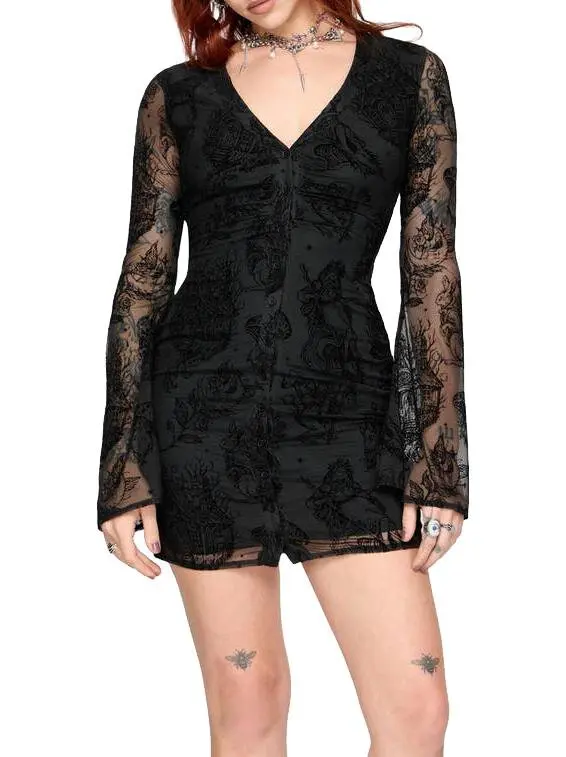 DISTURBIA Hexborn Baba Yaga Flocked Mini Dress - Black