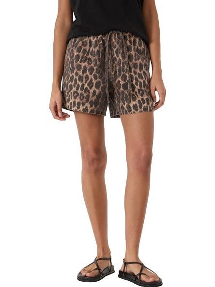 HUSH Betty Leopard Print Pull-on Denim Shorts - Brown Leopard Print
