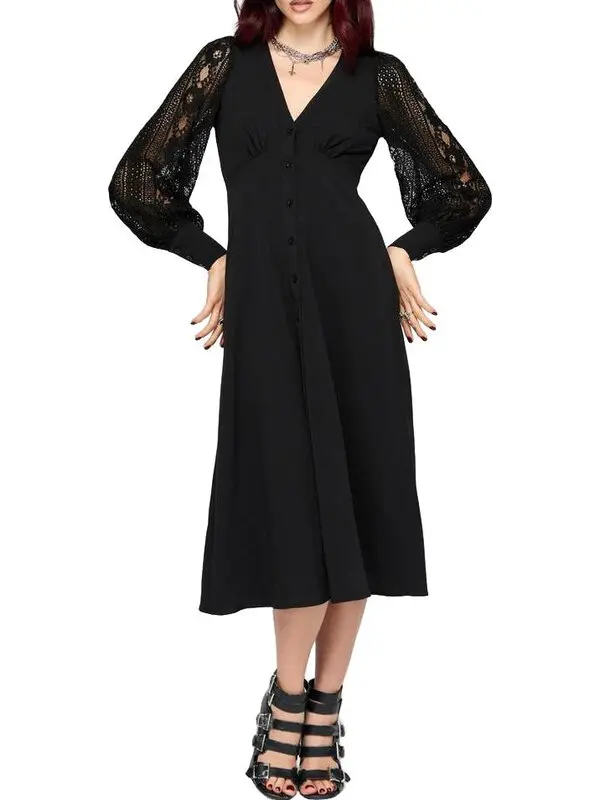 DISTURBIA Covenant Midi Dress With Lace Sleeves - Black