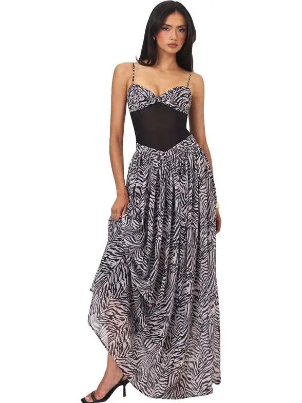 MISS CIRCLE NEW YORK Onora Chiffon Maxi Dress - Zebra Print