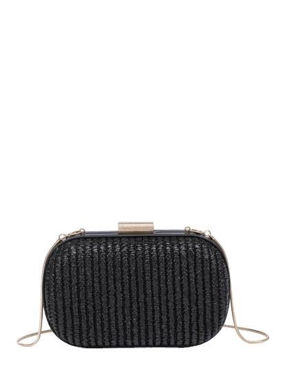 URBAN EXPRESSIONS Alix Woven Box Evening Bag With Chain Strap - Black