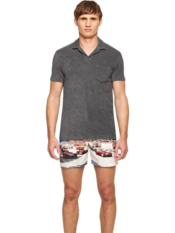 Orlebar Brown Terry Towelling Tailored Fit Towelling Polo Shirt - Granite