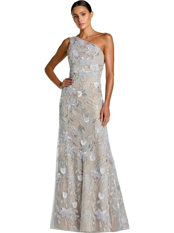 Mac Duggal Petite Sleeveless One-shoulder Embellished Gown - Blue