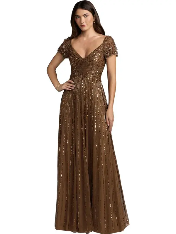 Mac Duggal Embellished Sequin Evening Gown - Brown