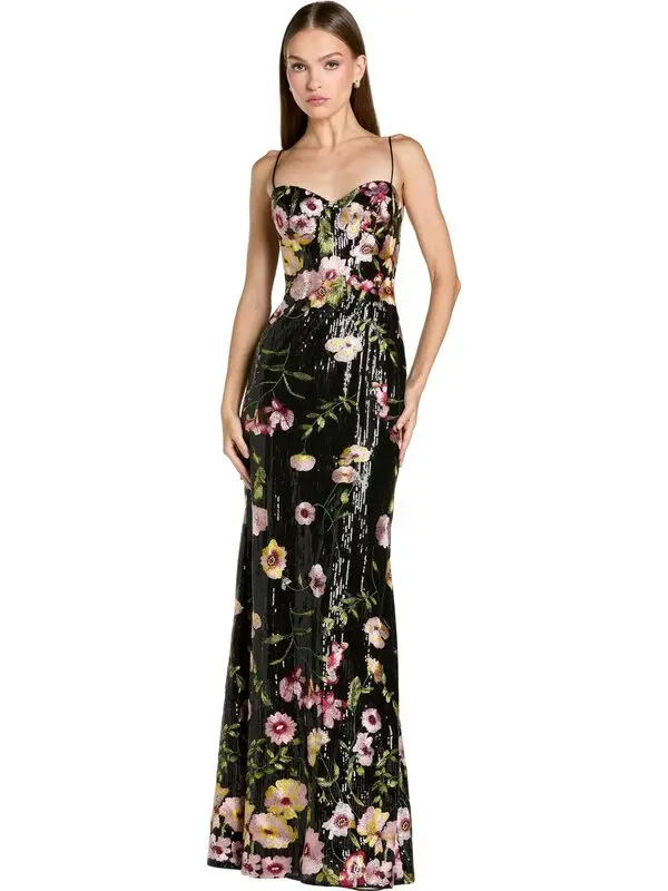 Mac Duggal Petite Sleeveless Floral Applique Gown - Black