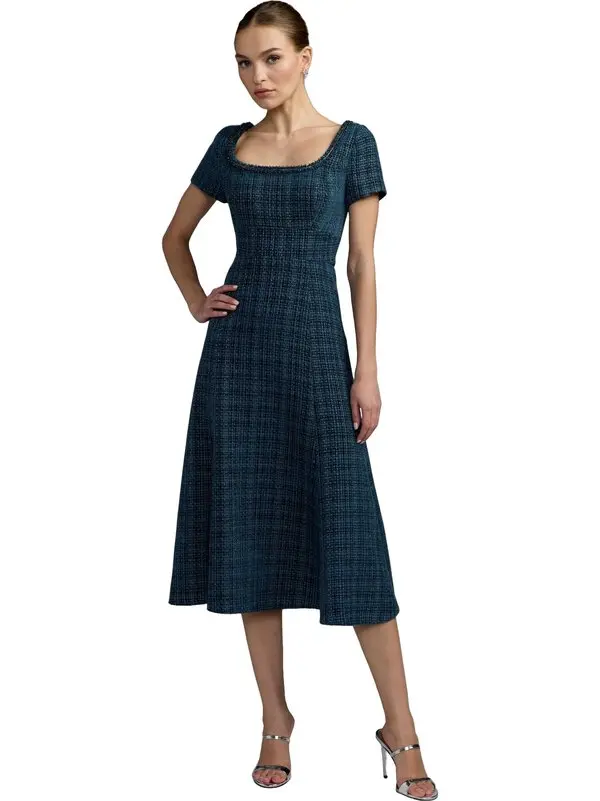 Mac Duggal Petite Embellished Boucle Midi Dress - Blue