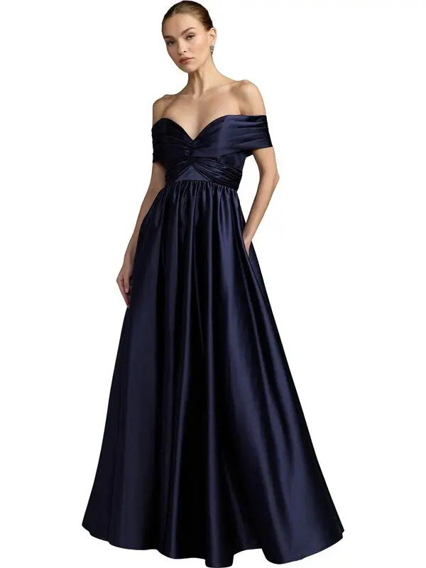 Mac Duggal Off The Shoulder Evening Ball Gown - Navy
