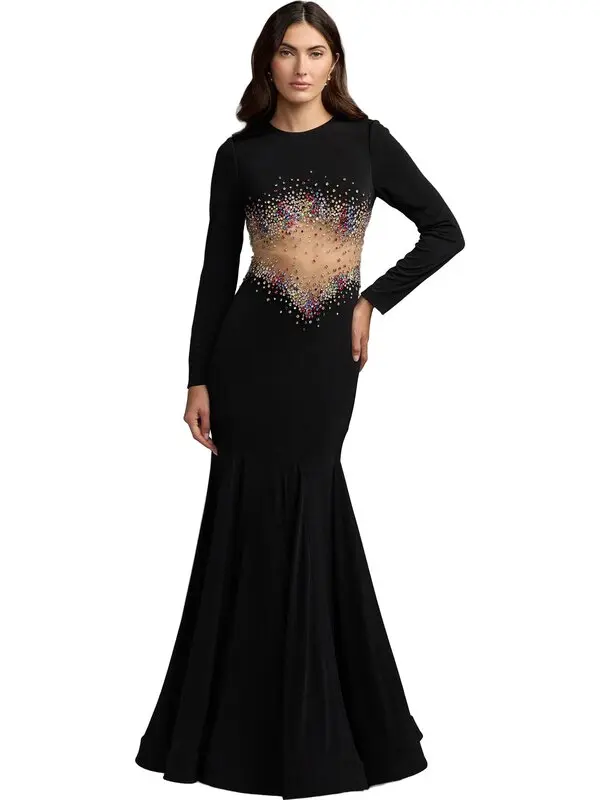 Mac Duggal Embellished Illusion Gown - Black