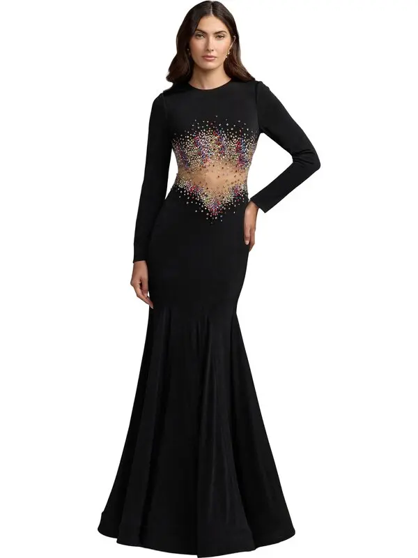 Mac Duggal Embellished Illusion Gown - Black