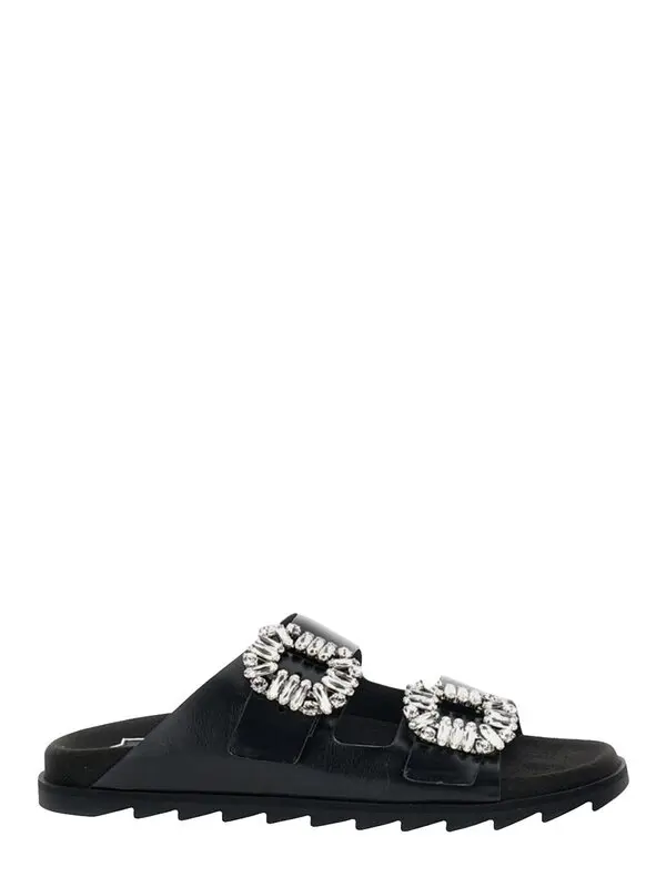 ROGER VIVIER Embellished Buckled Leather Slides - Black