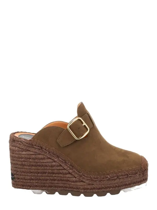 Stella McCartney Synthetic Suede Wedge Mules With Adjustable Strap - Brown