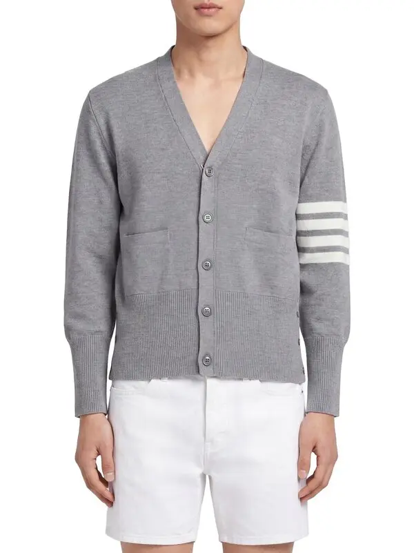 Thom Browne 4-bar V-neck Virgin Wool Cardigan - Grey