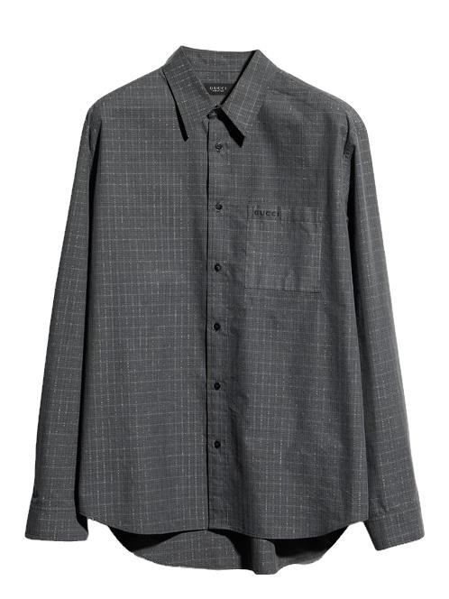 Gucci Check Cotton Lamé Shirt With Embroidery - Grey