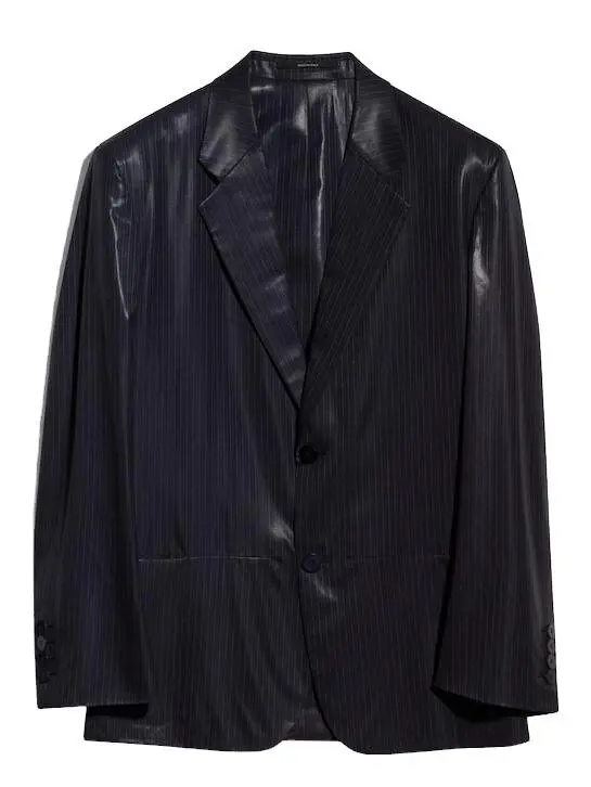 Gucci Pinstripe Chintzed Wool Blend Jacket - Blue