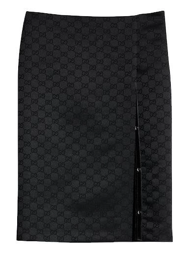 Gucci Gg Viscose Jacquard Midi Skirt With Leather Trim - Black