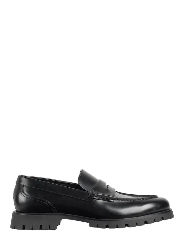 Gucci Leather Loafers With Lug Sole And Web Detail - Black
