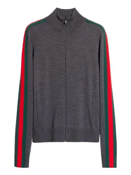 Gucci Fine Wool Zip Jacket With Web Detail - Grey