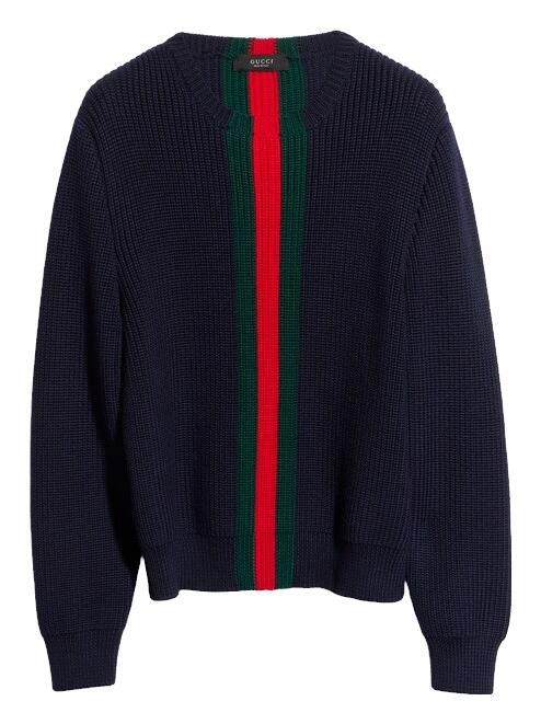 Gucci Fine Rib Wool Sweater With Web Detail - Blue