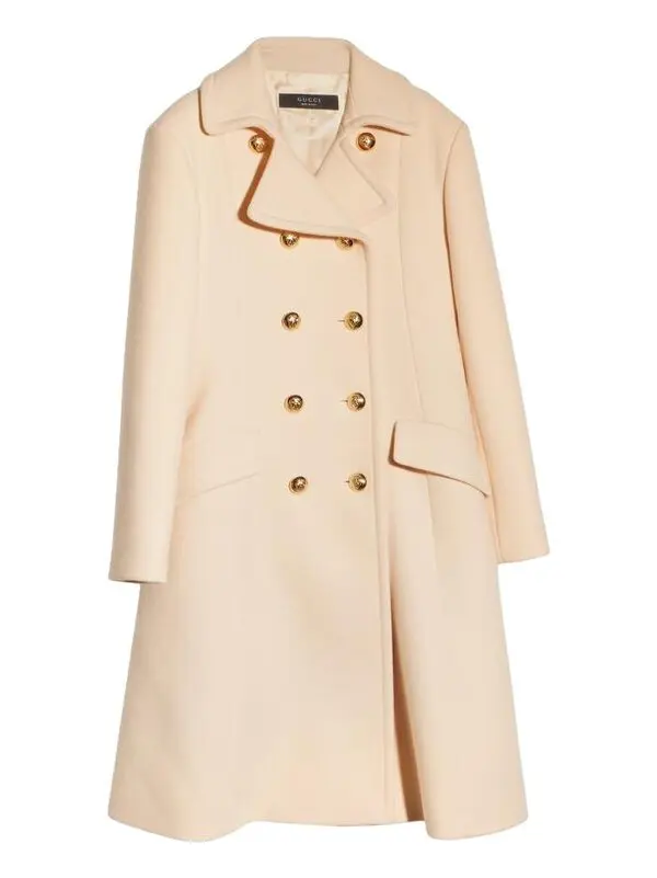 Gucci Textured Wool Double-breasted Coat With Crest Buttons - Beige