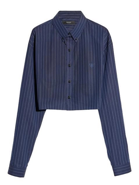 Gucci Pinstripe Cotton Poplin Cropped Shirt - Blue