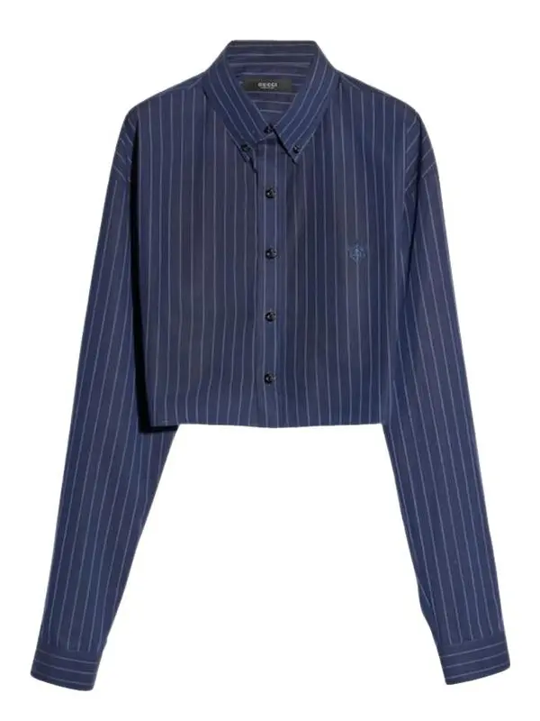 Gucci Pinstripe Cotton Poplin Cropped Shirt - Blue