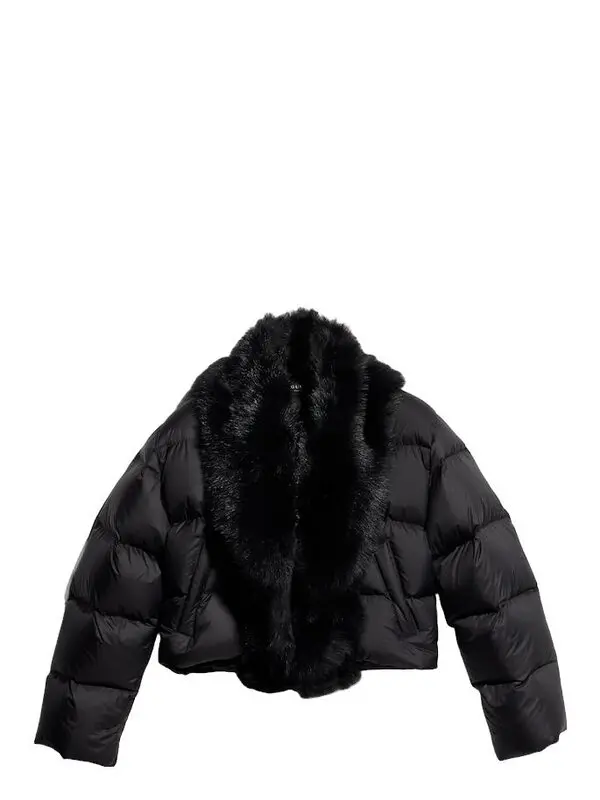 Gucci Padded Polyester Jacket With Shearling Trim - Black
