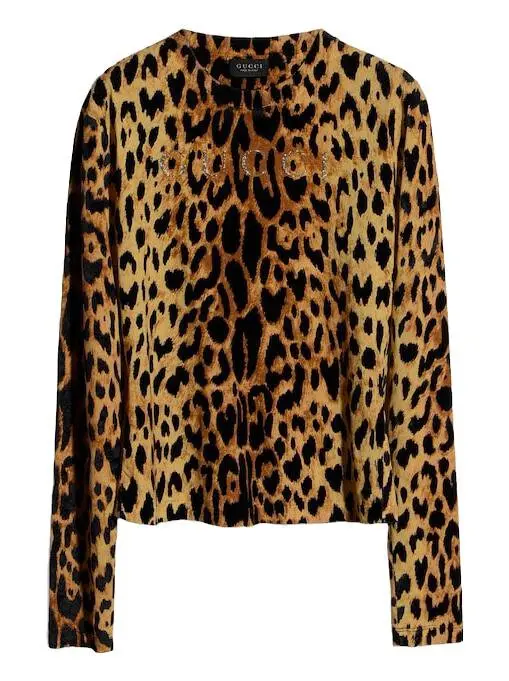 Gucci Printed Cotton Jersey Long Sleeve T-shirt - Brown