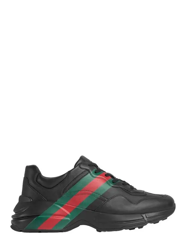 Gucci Rhyton Leather Sneaker With Web Detail - Black