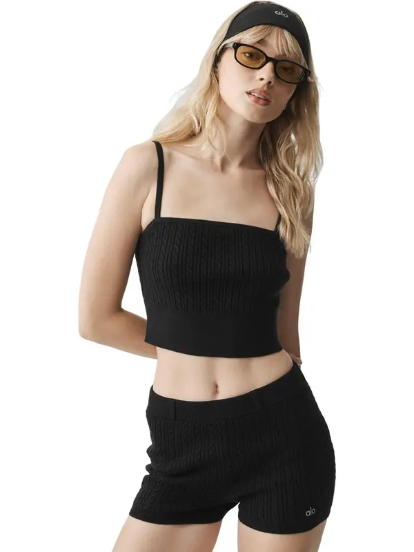 Alo Yoga Mini Cable Knit Sweater Tank Top - Black