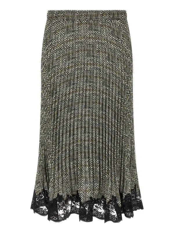 Ermanno Scervino Pleated Midi Skirt With Lace Hem - Multi