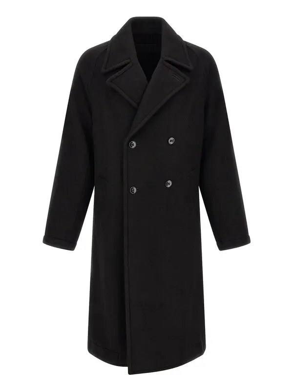 LEMAIRE Double-breasted Textured Wool Alpaca Coat - Black