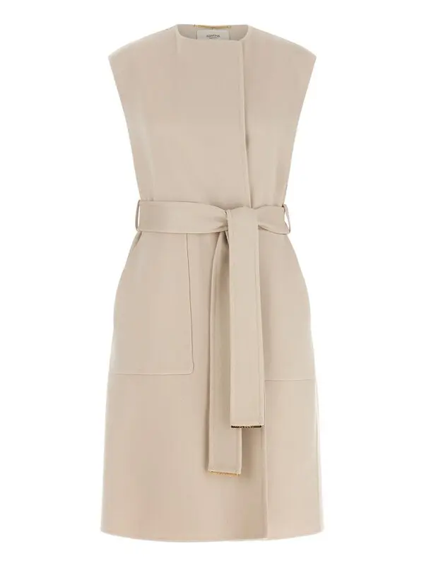 Agnona Belted Vest In Pure Double-sided Cashmere - Beige