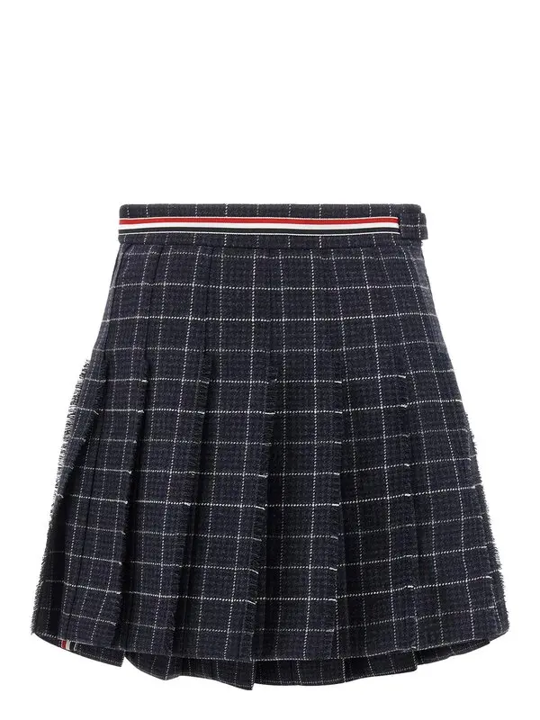 Thom Browne Rwb Pleated Mini Skirt In Teviot Tweed - Blue