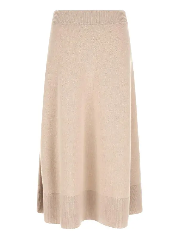 Agnona Cashmere Knitted Midi Skirt - Beige