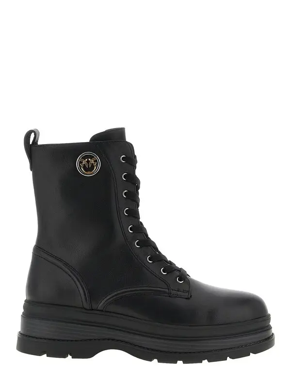 Pinko Eva 05 Lace-up Ankle Boots In Smooth Calf Leather - Black