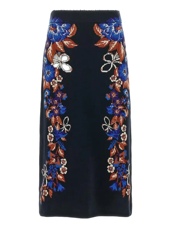 Farm Rio Bow Garden Knit Midi Skirt - Multi