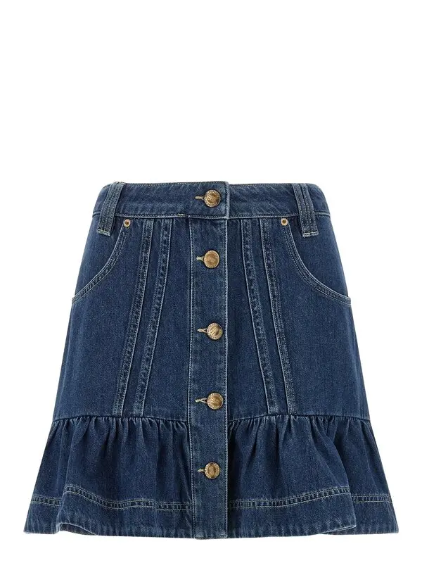 Farm Rio Denim Ruffle Mini Skirt - Blue