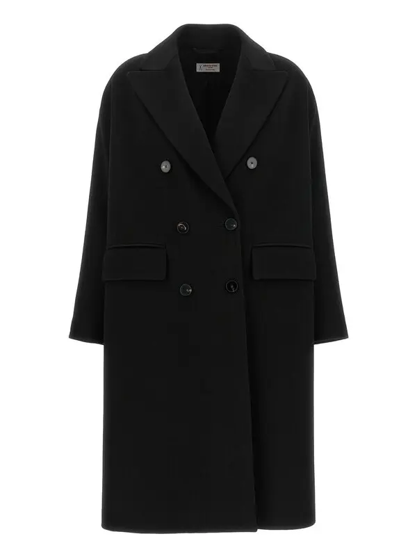 Alberto Biani Double-breasted Wool Coat With Peak Lapel - Black