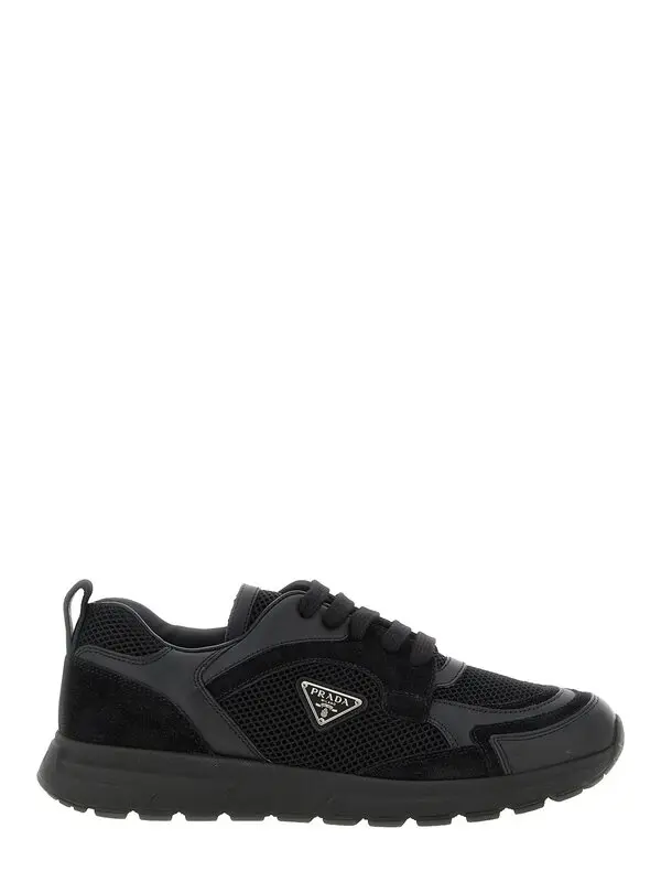 Prada Paneled Leather And Suede Sneakers - Black
