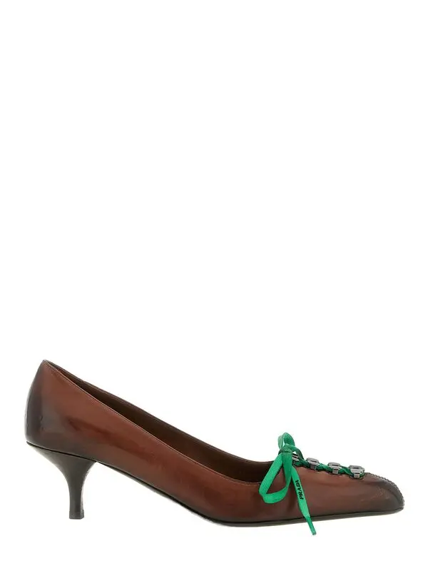 Prada Leather Pumps With Lace-up Detail - Brown