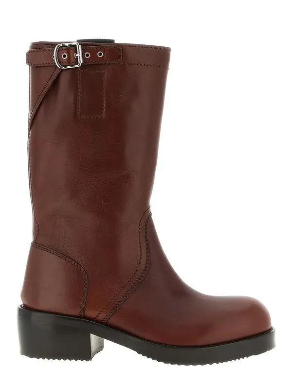 Dries Van Noten Mid-calf Leather Buckled Boots - Brown