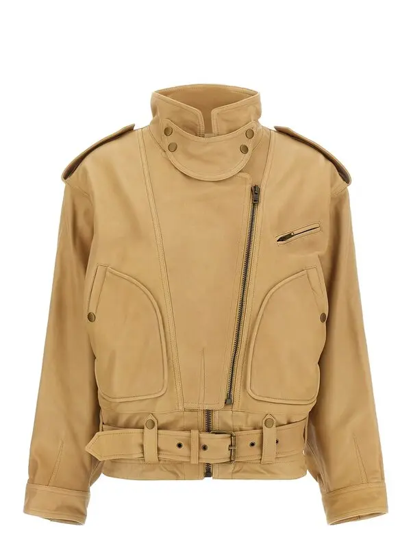 Isabel Marant Étoile Farza Leather Biker Jacket - Beige