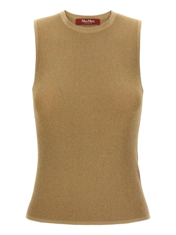 Max Mara Sleeveless Ribbed Metallic Knit Top - Gold